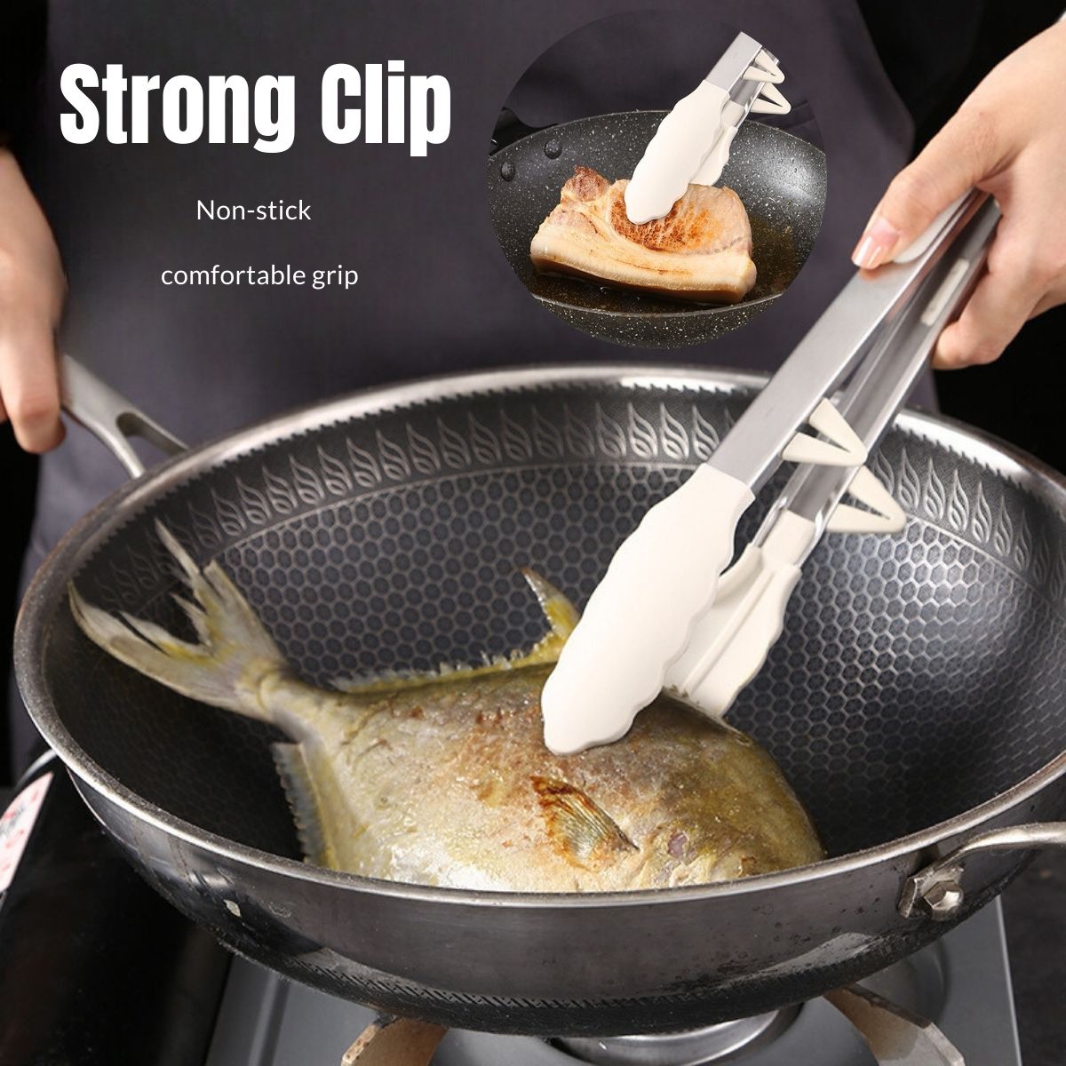 LOCAUPIN Food Clip Serving Utensil Kitchen Tong Lockable Handle Frying ...