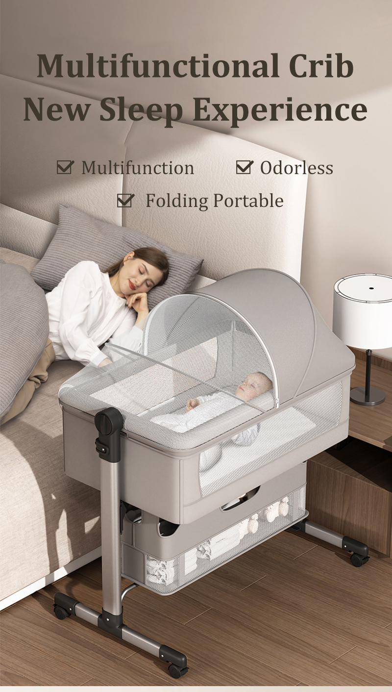 COCOBB Baby Crib Foldable Newborn King Bed Mobile Rocker Crib Liftable ...