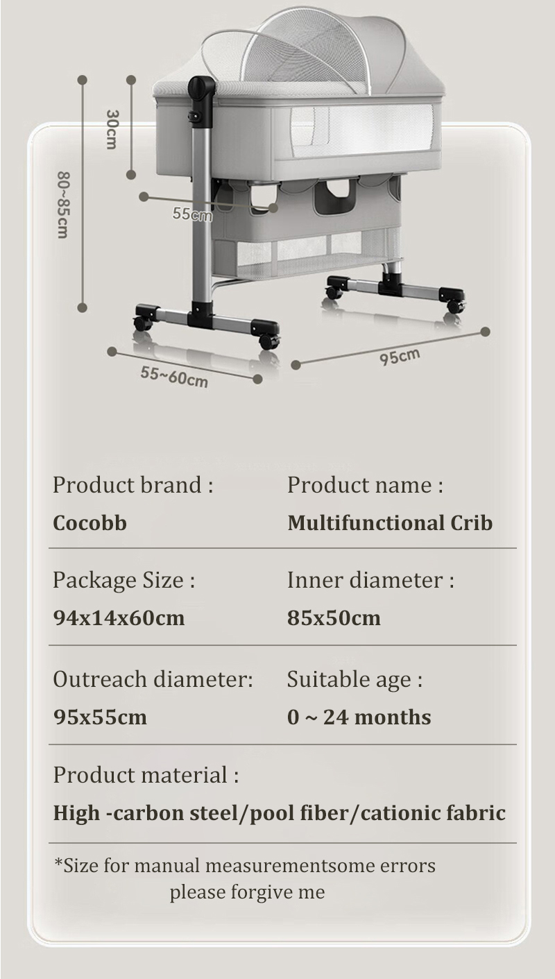 COCOBB Baby Crib Foldable Newborn King Bed Mobile Rocker Crib Liftable ...