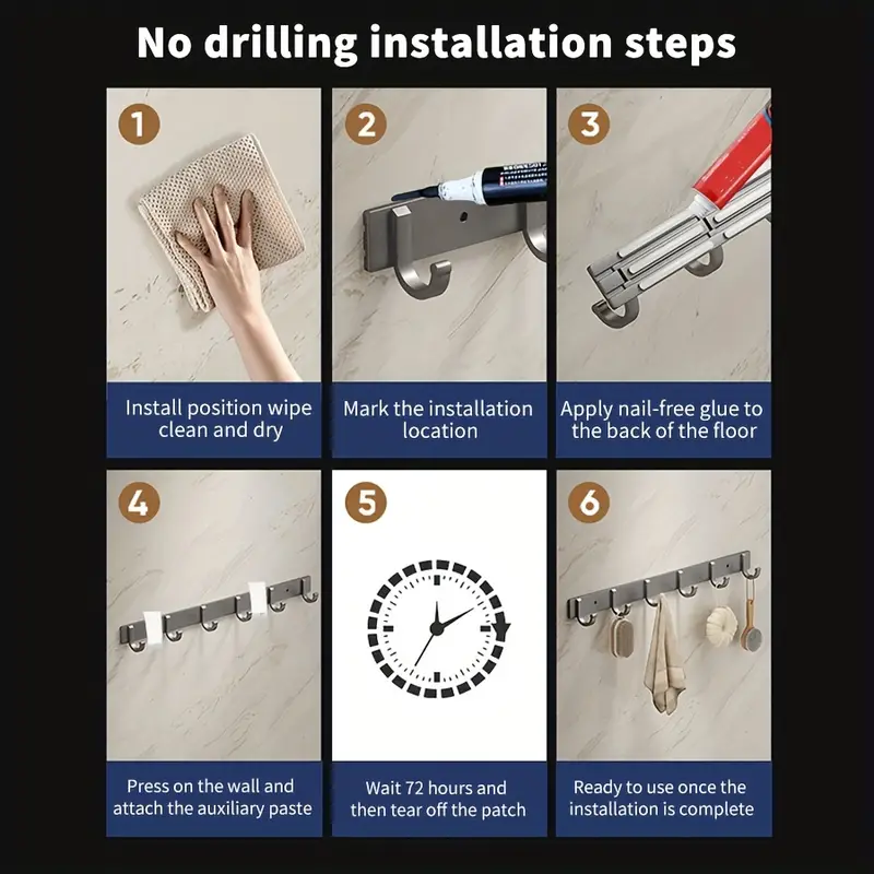 Free Punching wall-mounted Bathroom Hook Door Hook Space Aluminum Wall Hook (3/4/5/6/7) Bracket ...