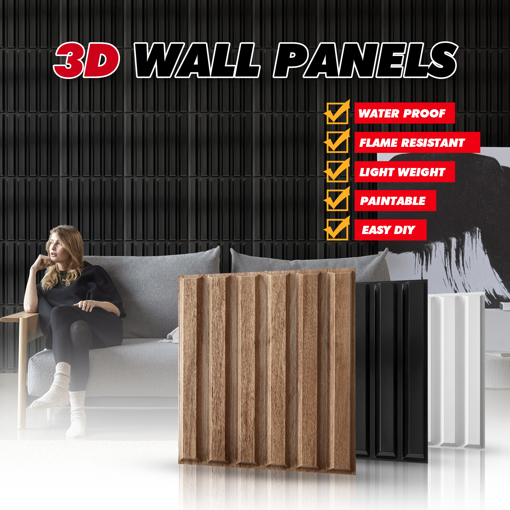 3D Wall Panel Pvc Vinyl Wood Design Wall Sticker Living Room Home ...