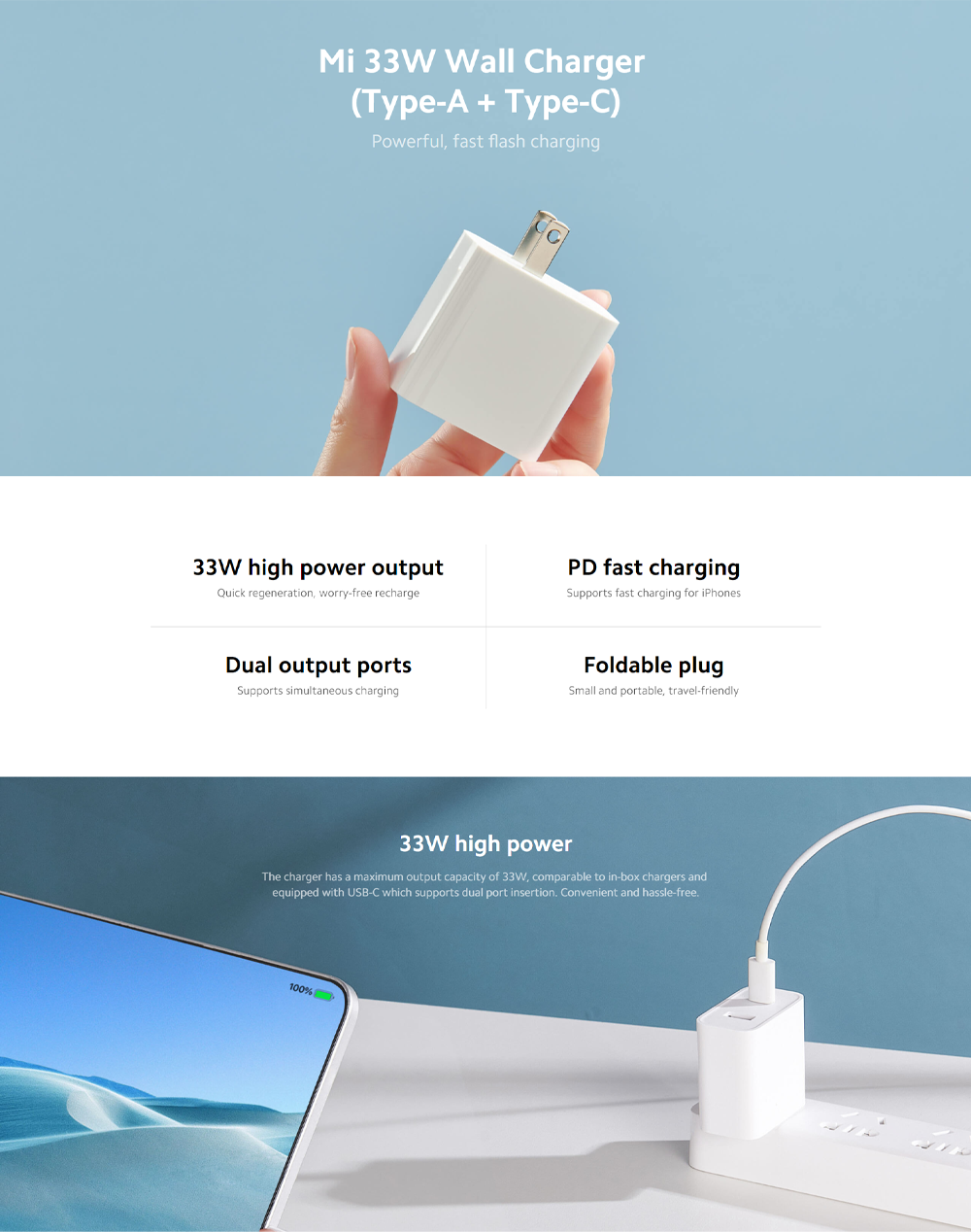 Xiaomi Mi 33W Wall Charger (Type-A + Type-C) EU/US | Shopee Philippines