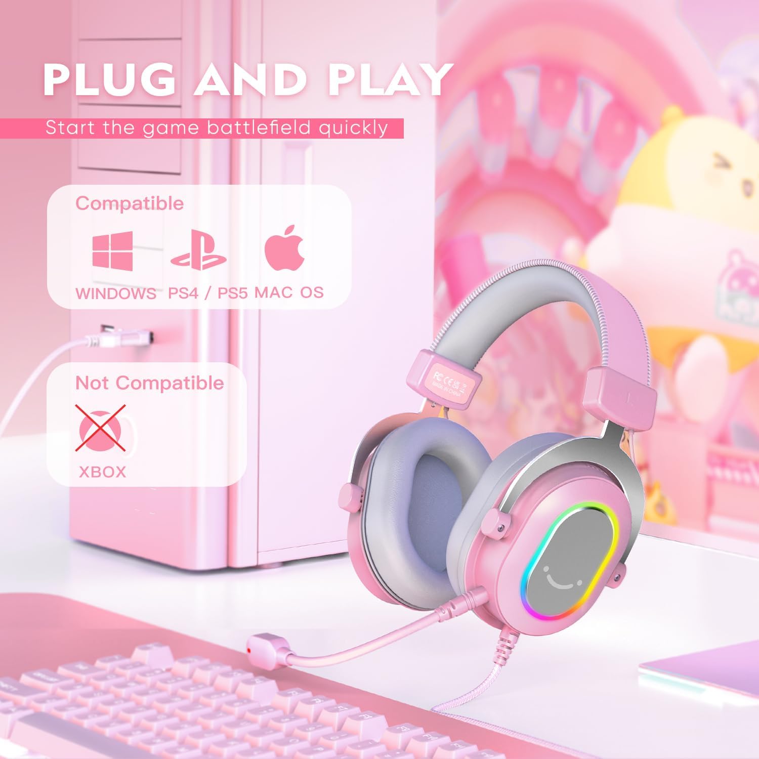 FIFINE H6P AmpliGame PINK USB Gaming Headset for PC Headphones with ...