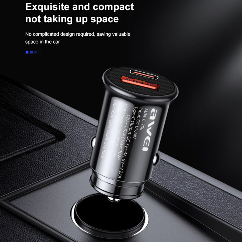 Awei C-706 Quick Charge 3.0 & PD20W Car charger +USB Type C Data Cable ...