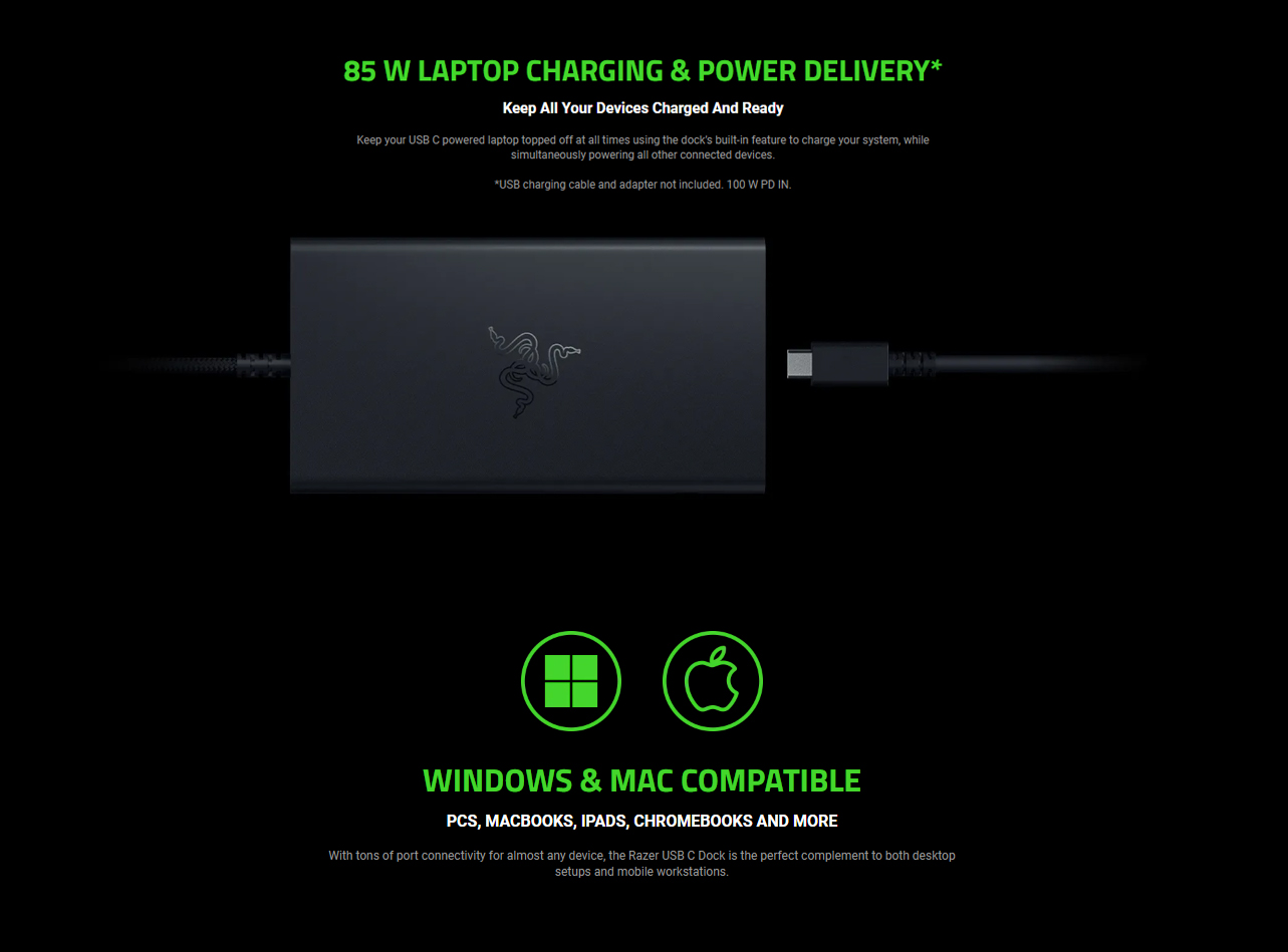 Razer USB C Dock - 11-in-1 Multiport Adapter - FRML Packaging (Black ...