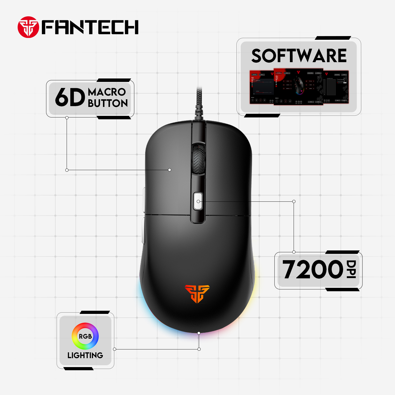 Fantech VX9S Kanata S Wired Gaming Mouse RGB Programmable & 6 Macro ...