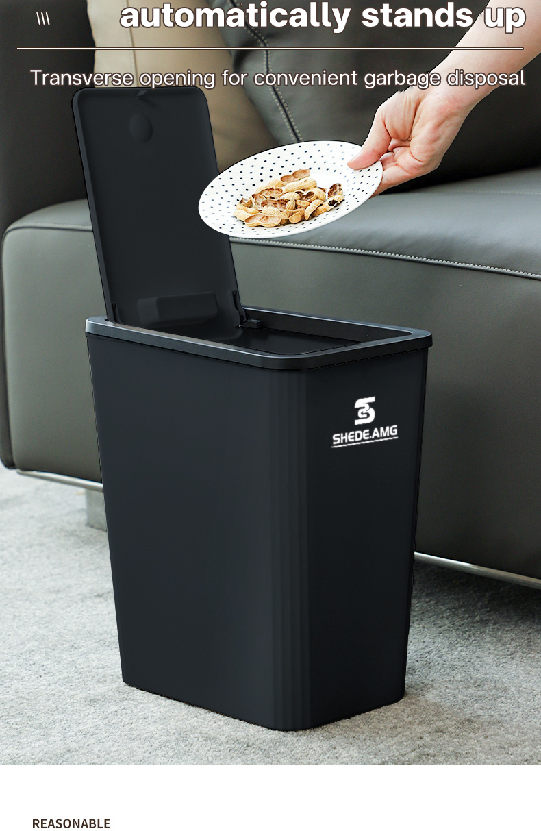 Ac 13L Press Type Trash Can Rectangular Garbage Bin Household High ...