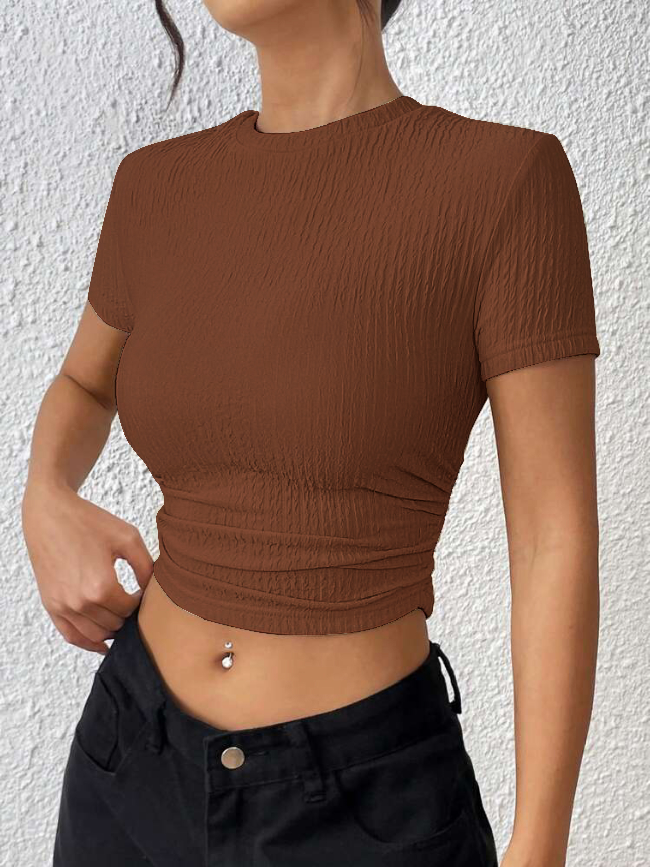 Angelcity High Quality Crop Top With Garter Round Neck Bark Crepe Tela ...