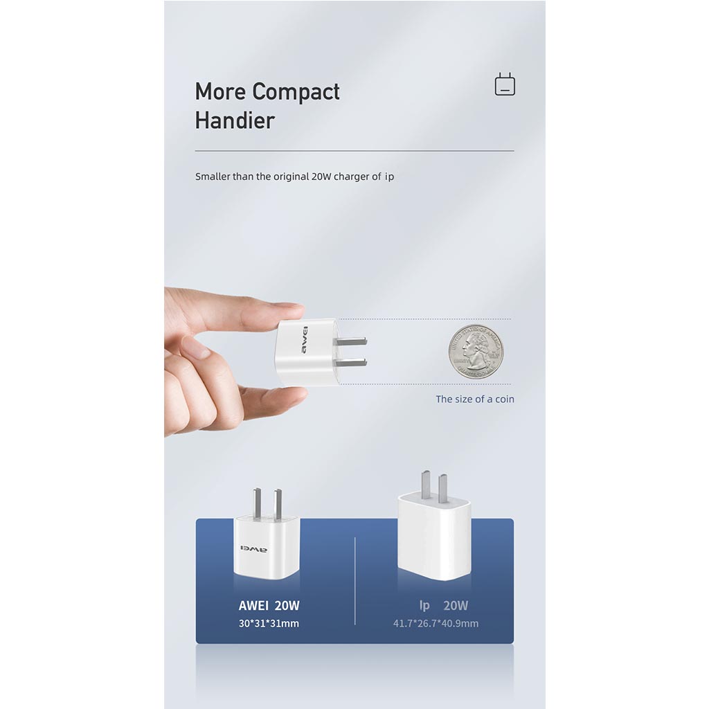 Awei C21 Quick Charging US Plug PD20W Power Adapter Type C Mini ...