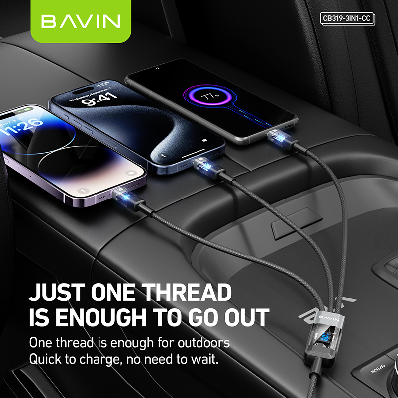 BAVIN CB319 60W PD Fast Charging Cable 3 in 1 Type-C / USB Nylon ...