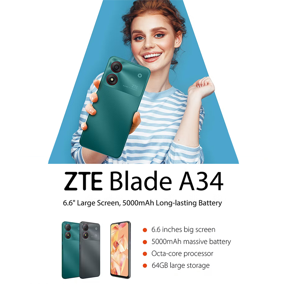 ZTE Blade A34 Smartphone | 2GB+64GB / 4GB+64GB | Octa-core Processor ...