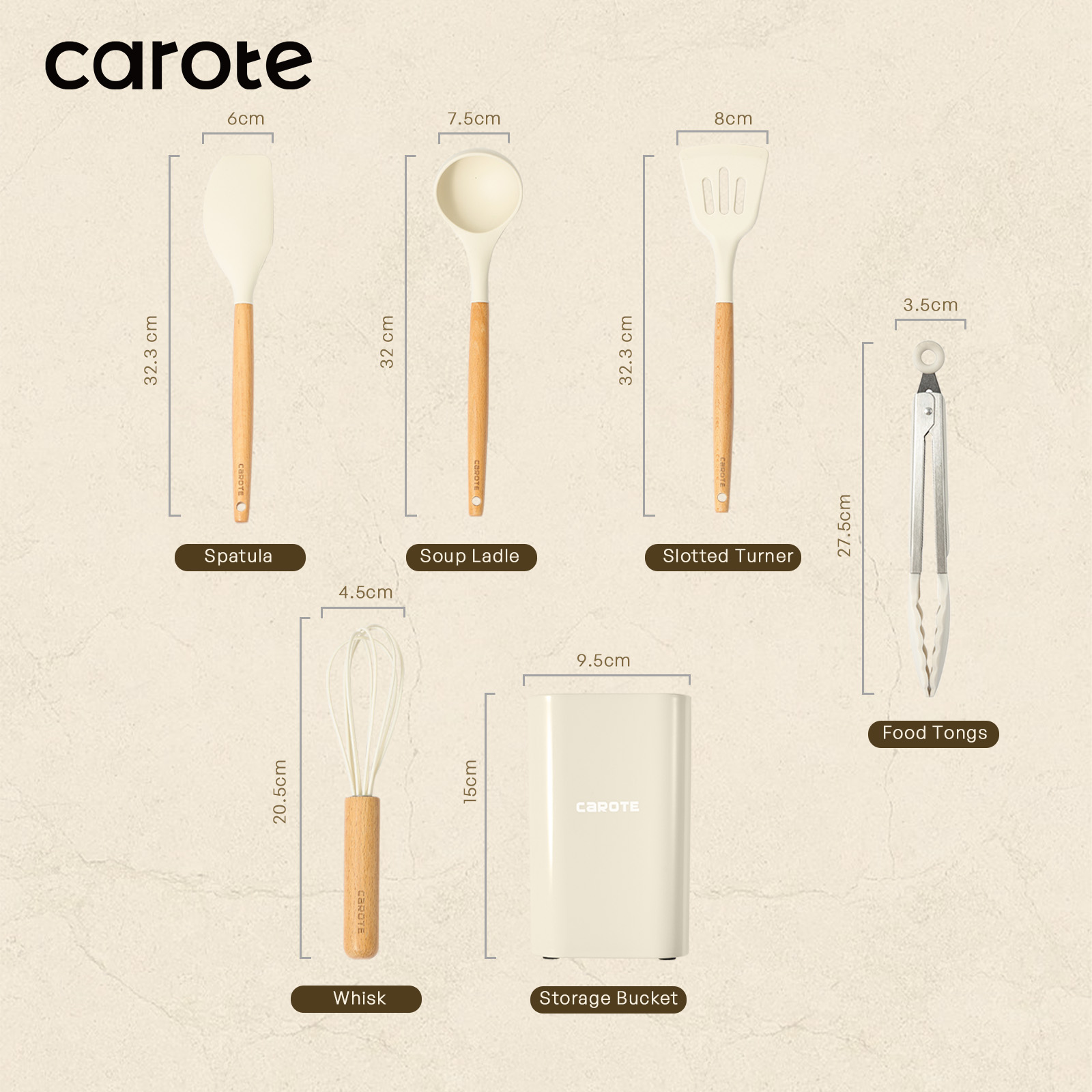 CAROTE Kitchen Tools Set, 9 Pieces, Silicone Cookware Set, High Heat ...