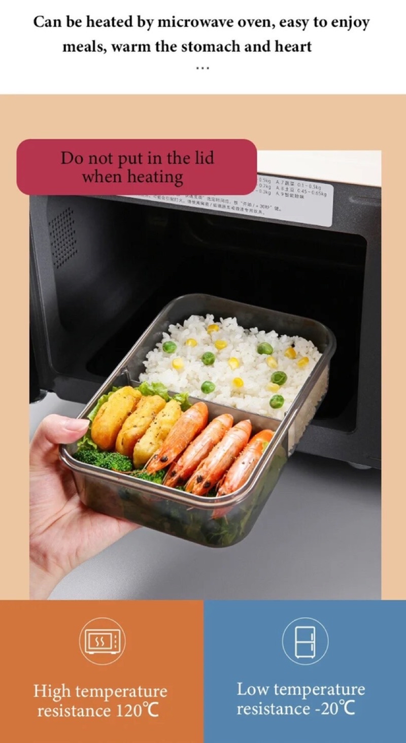 Lunch Box Microwaveable with Fork & Spoon 3 Grid Student lunchbox | Shopee Philippines