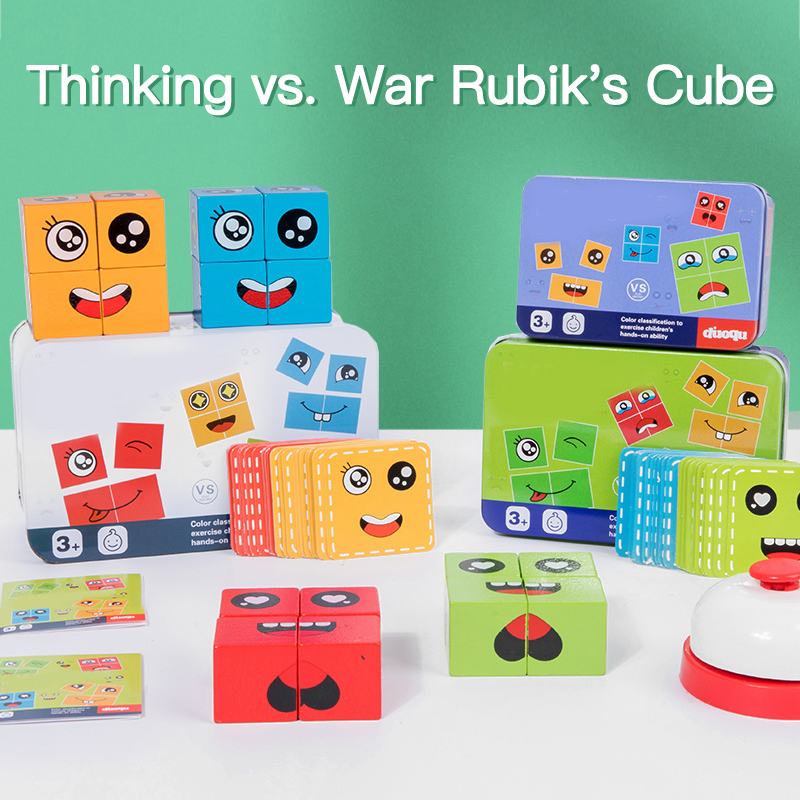 METECH Cards Wooden Face-Changing educational Magic Cube Building ...