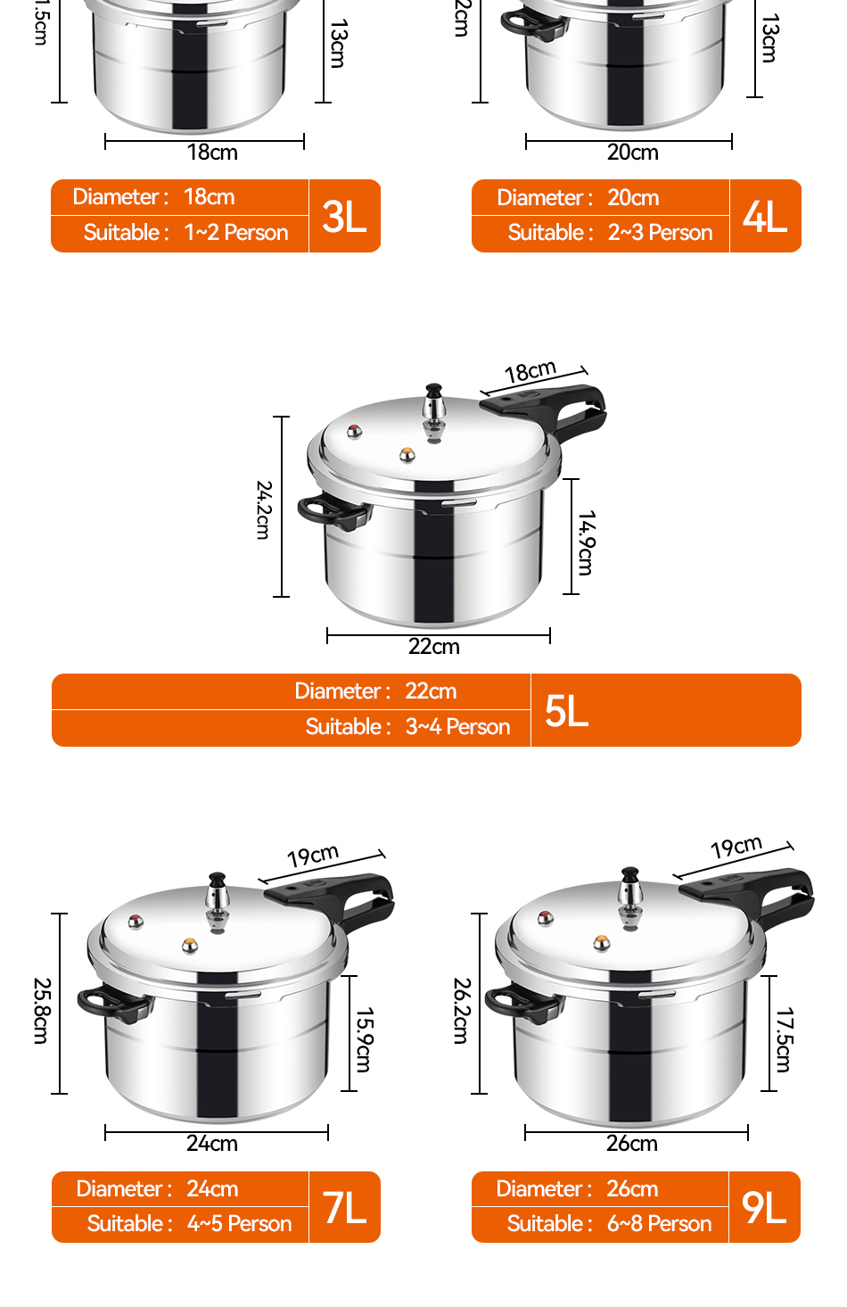 CES Pressure Cooker 3L, 4L, 5L, 7L 9L Domestic Gas/induction cooker ...