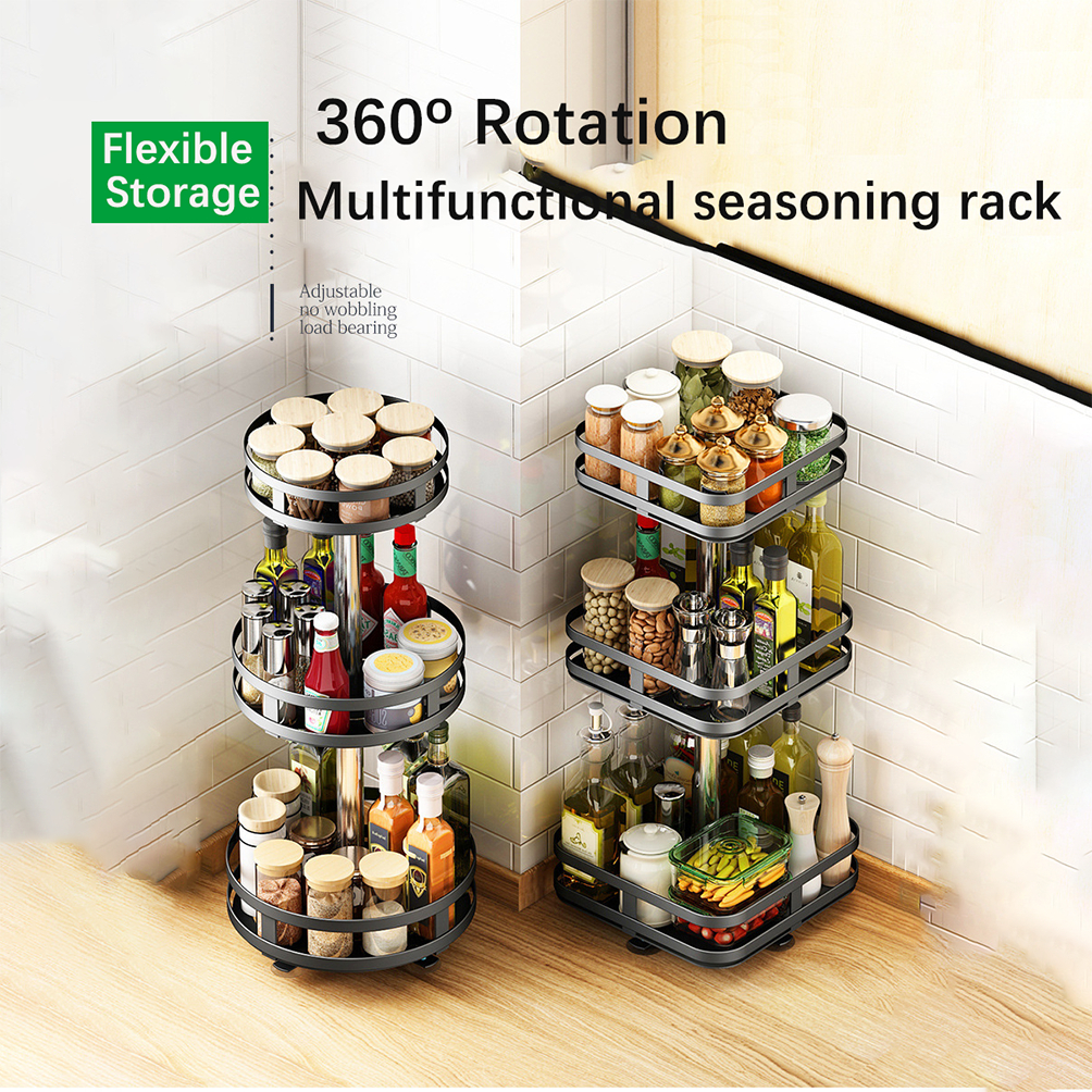 kitchen condiments rack organizer 360rotating spice rack aesthetic ...