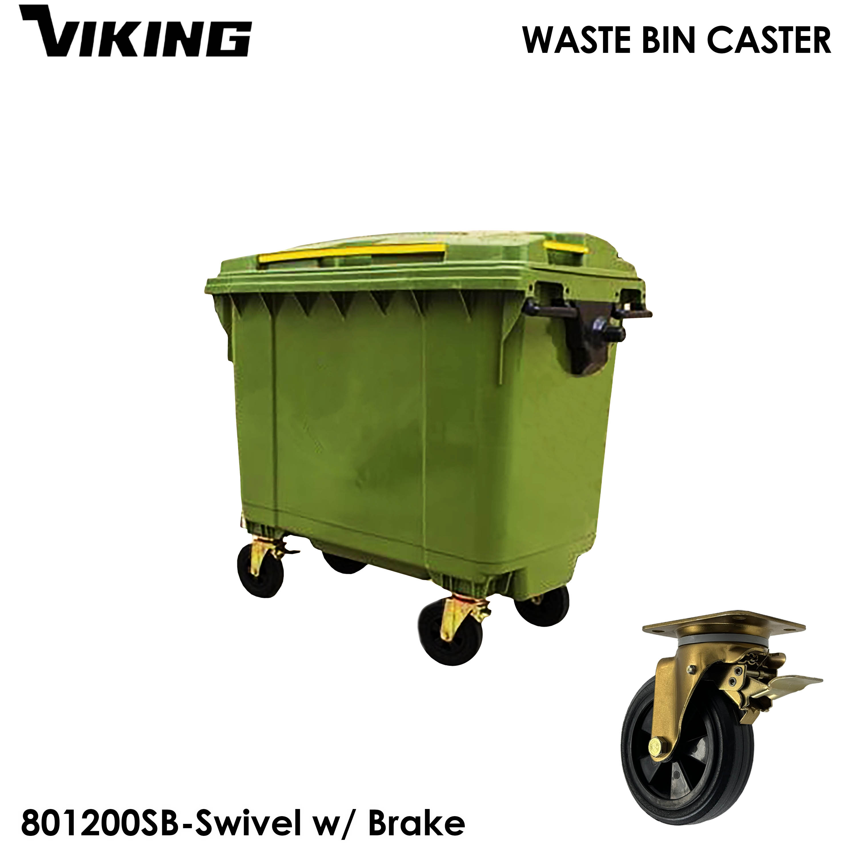 VIKING WASTE BIN RUBBER CASTER on PP Rim 8-in Swivel/Swivel with Brake ...