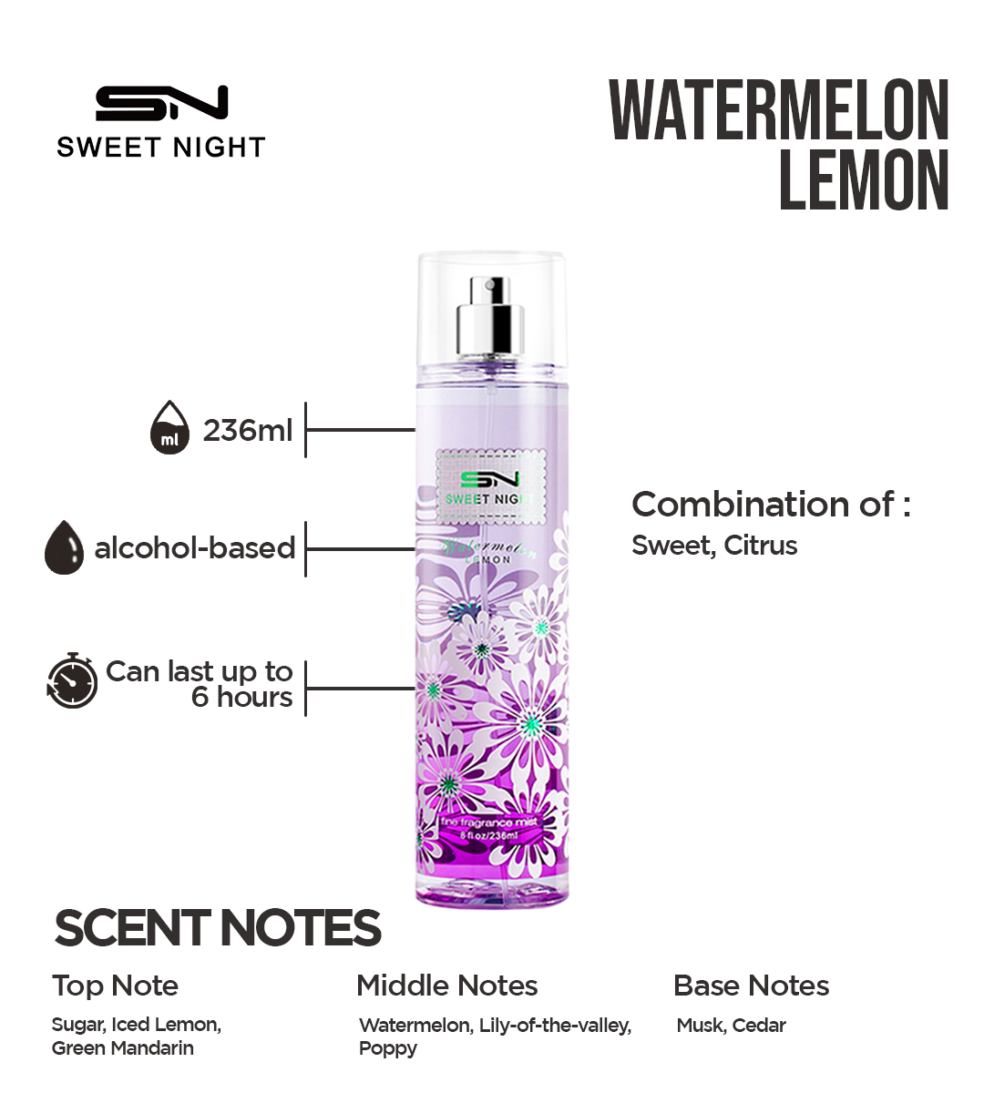 SN Sweet Night Watermelon Lemon Fine Fragrance Mist 236ml | Shopee ...