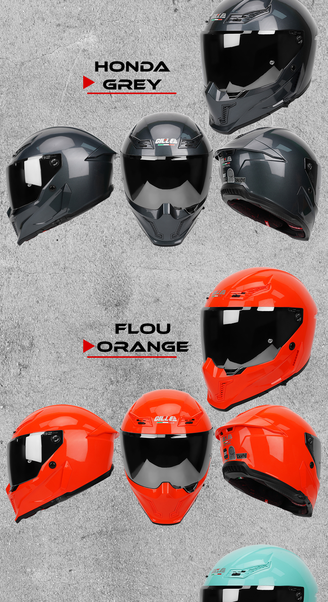 GILLE ASTRAL Plain Color Motorcycle Helmet Full Face Dual Visor With ...