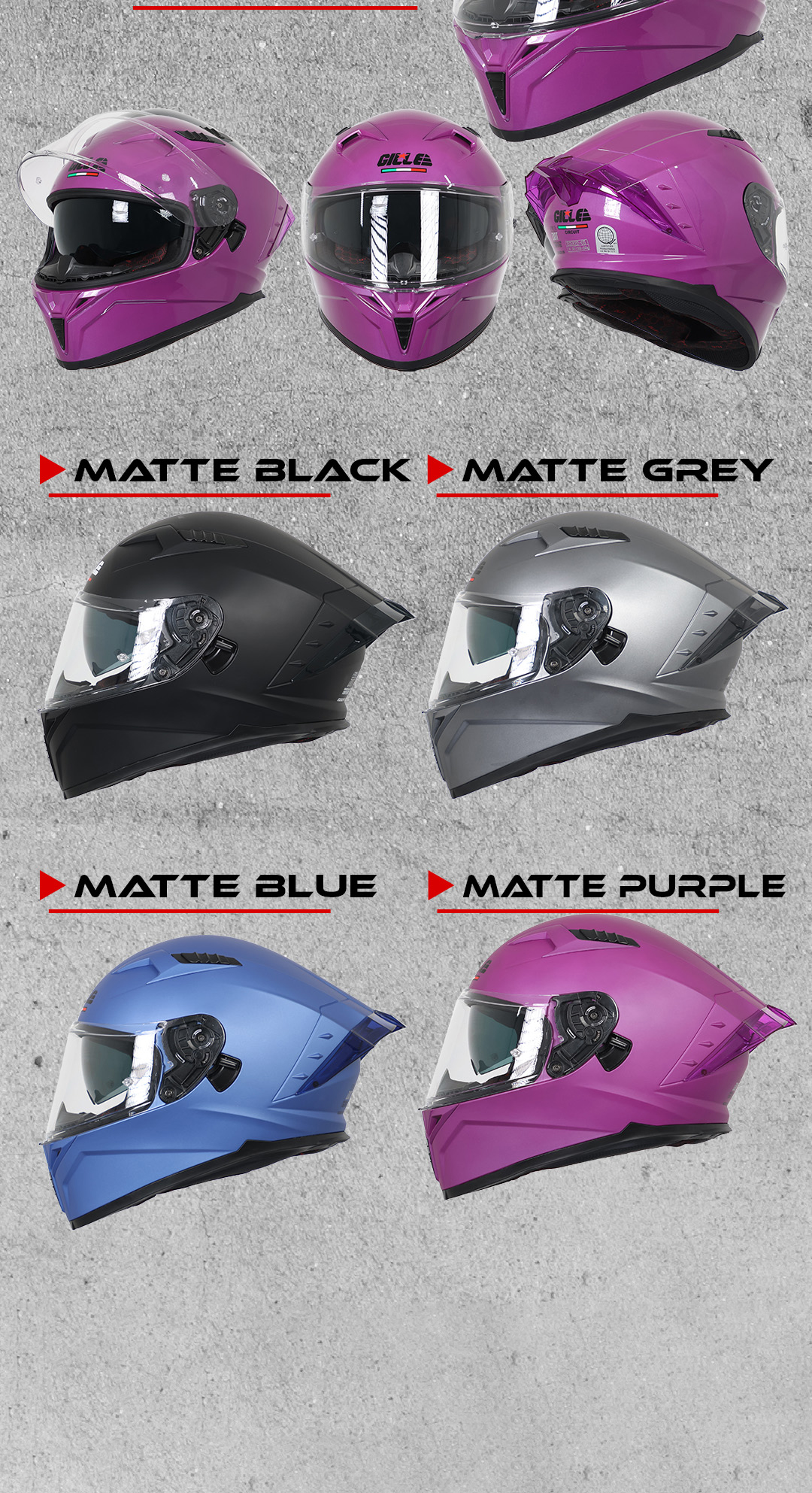 GILLE 843 CIRCUIT Plain Color Motorcycle Helmet Full Face Dual Visor ...