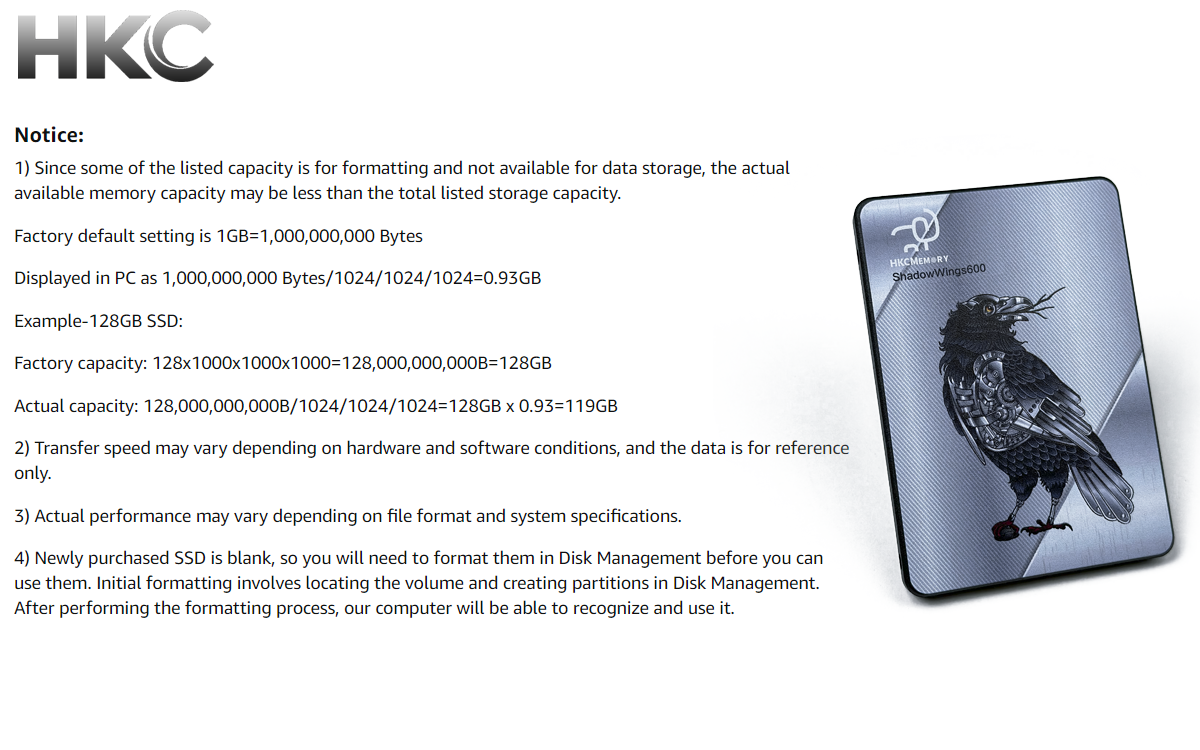 HKC 2.5" SSD 128GB/256GB/512GB/1TB SATA III 3D NAND Internal Solid ...