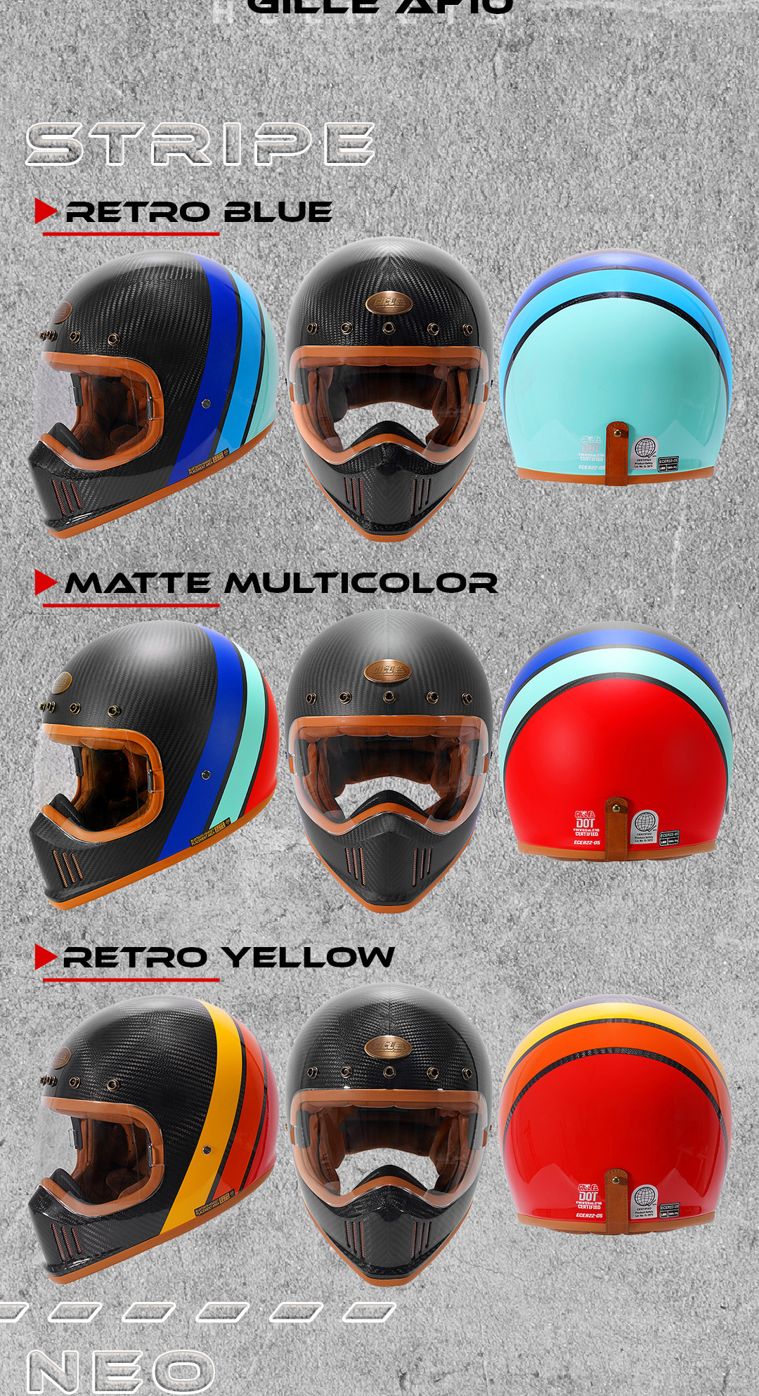Gille Helmet AF10 CARBON SR-NEO RETRO Motorcycle Helmet Full Face Dual ...