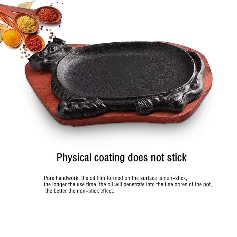 SIZZLING PLATE IN CAST IRON WITH WOODEN BASE MULTI SHAPE SIZE SIZZLING ...