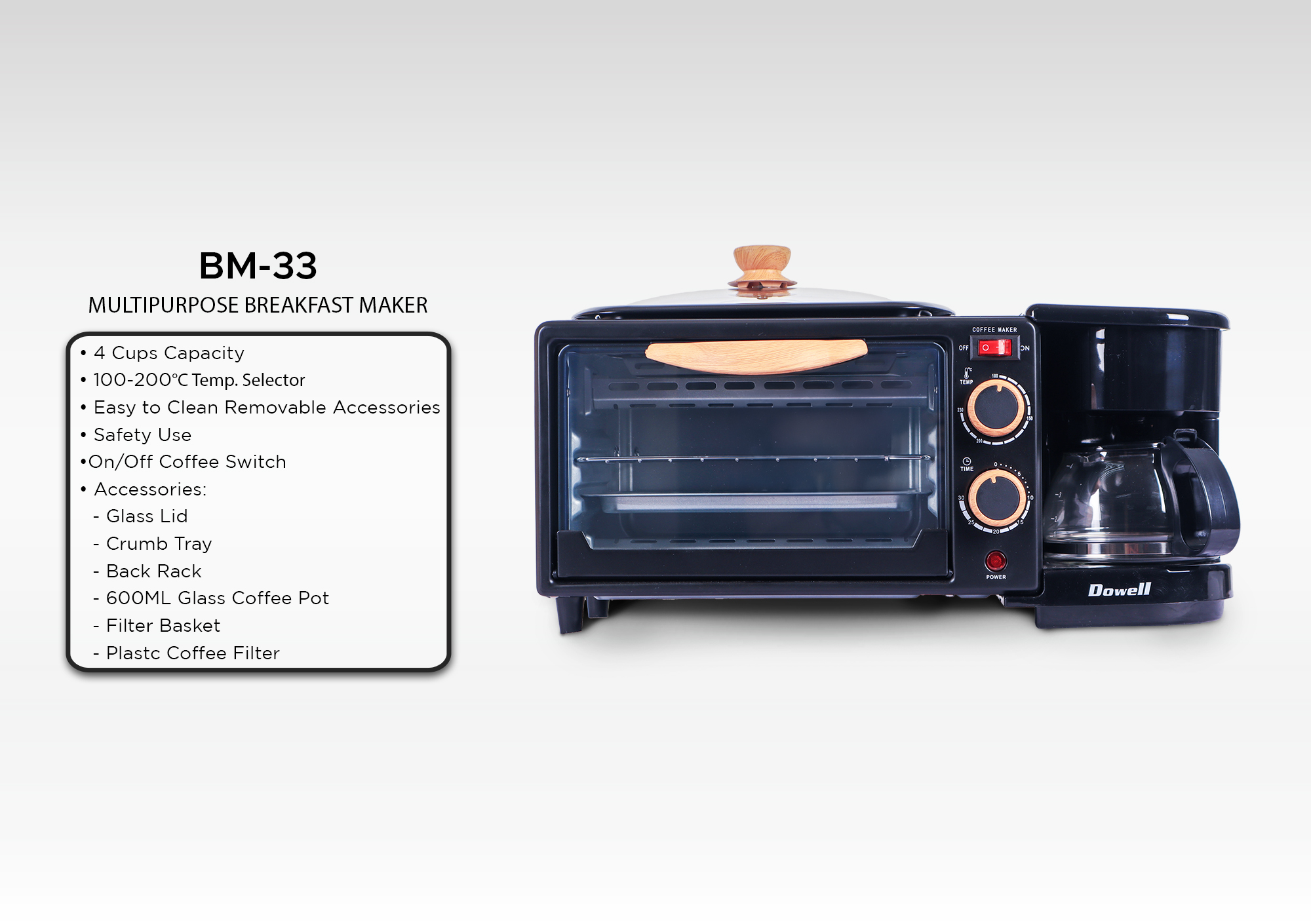 Dowell BM-33 3-in-1 Multipurpose Breakfast Maker 4-Cups Capacity 100 ...