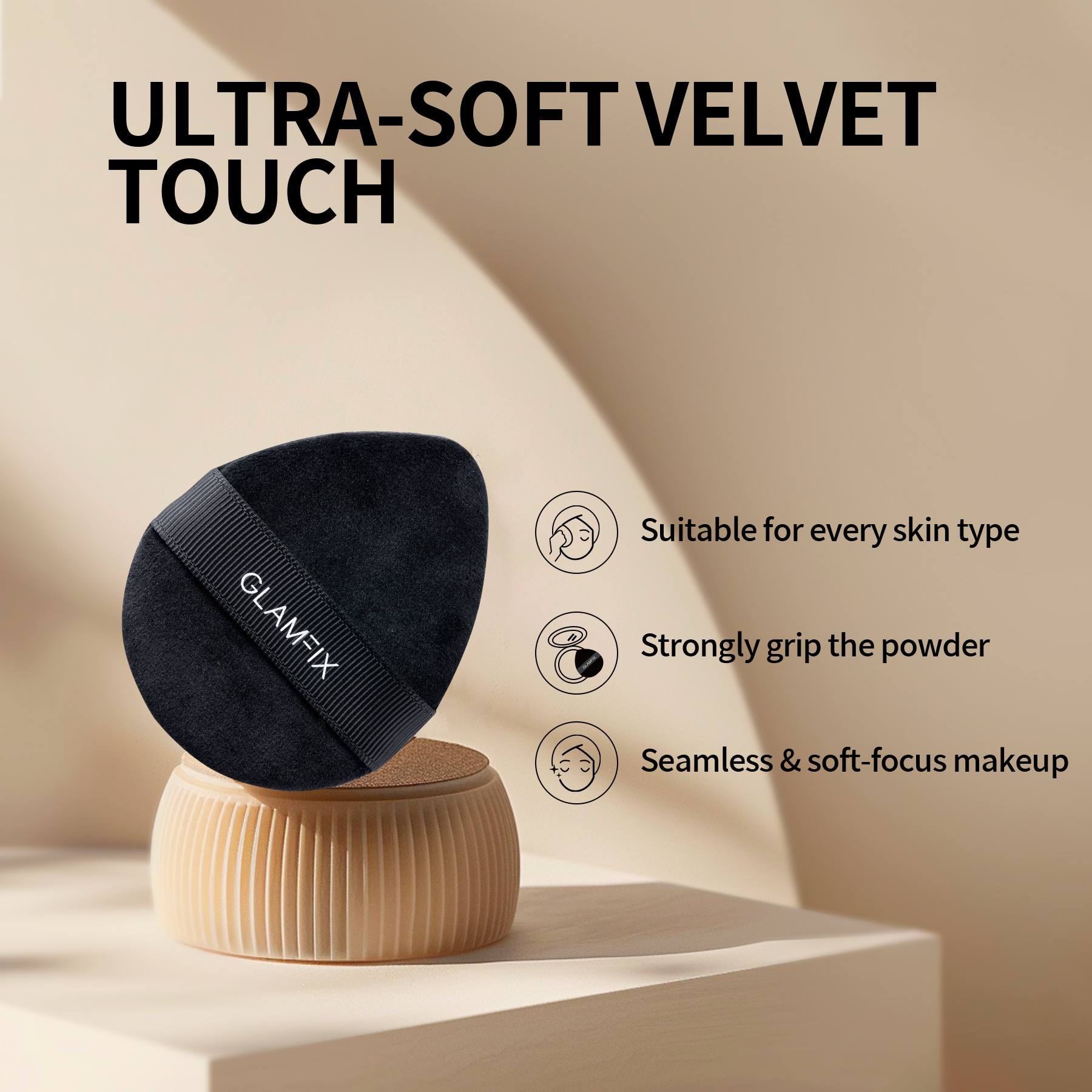 GLAMFIX Velvet Powder Puff | Soft Blending Make-up Puff | Powder Puffs ...