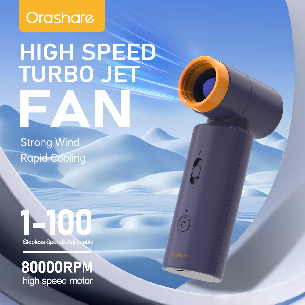 Orashare HF06 3 in 1 Turbo Jet Fan 100 Gear Speed Strong Wind 4500mAh ...