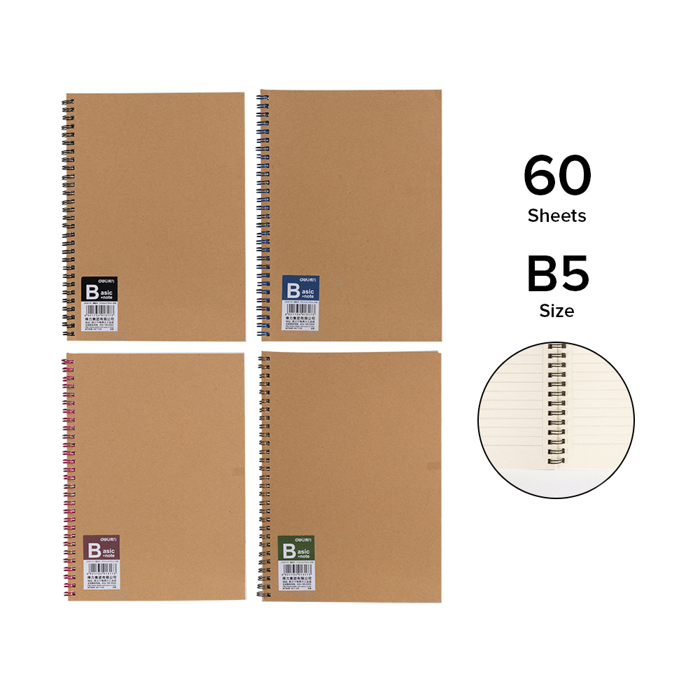 Deli 5PCS B5 Notebook 60Sheets Big Spiral Book Student Stationery ...