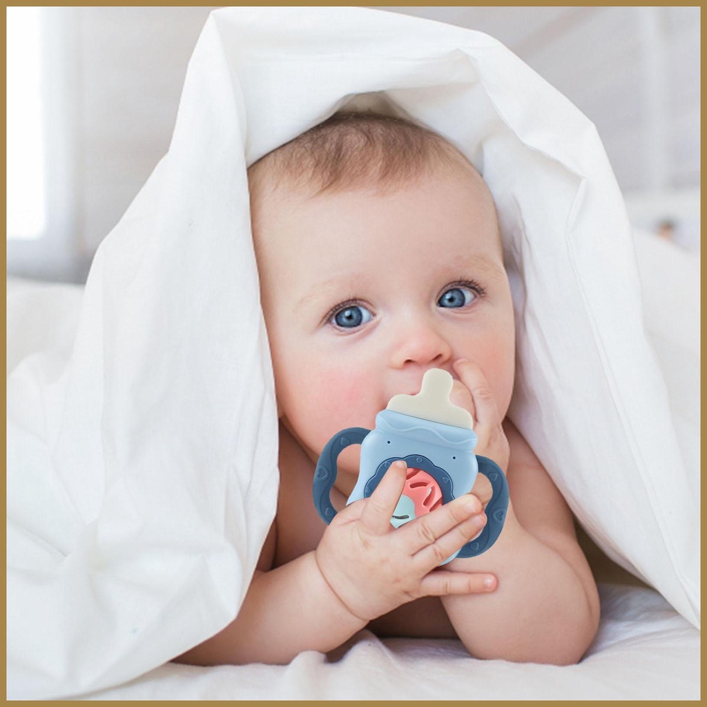 2-in-1 Soothing Bottle Rattle and Teether Soft Silicone Teether for ...
