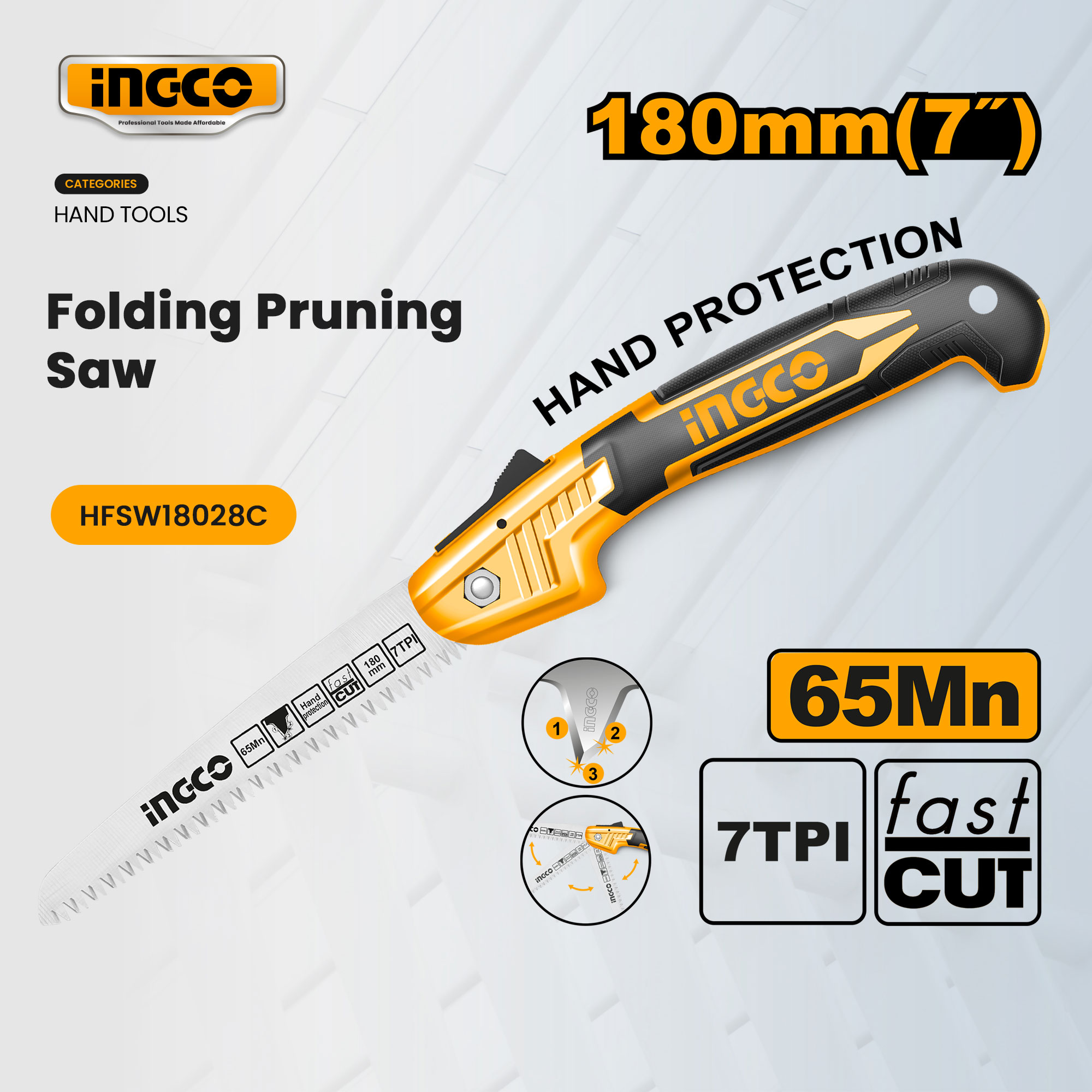 Ingco Industrial Folding Pruning Saw Hand Pruner Wood Cutter 7" 7TPI ...