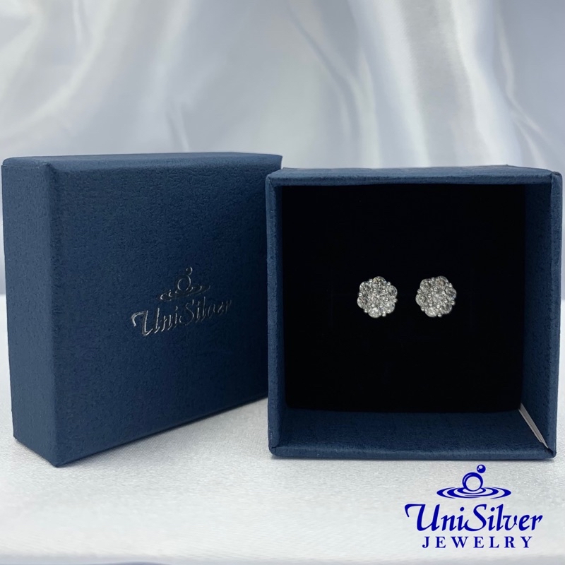 Unisilver 925 Sterling Silver Round Cut Cz Stone Clustered Earring Stud ...