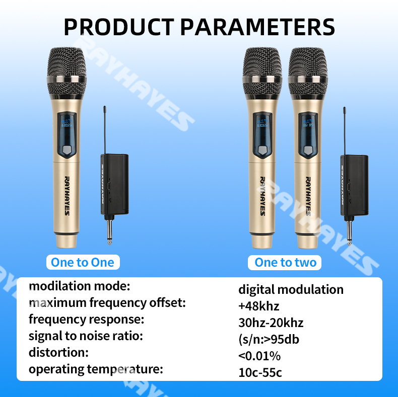 RAYHAYES Wireless Microphone System Rechargeable Dual Handheld With ...
