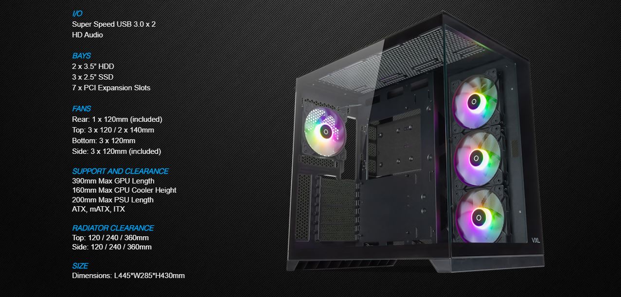 Tecware VXL EVO ATX - 3x 120mm (Rev) Fans + 120mm Omni link aRGB fans ...