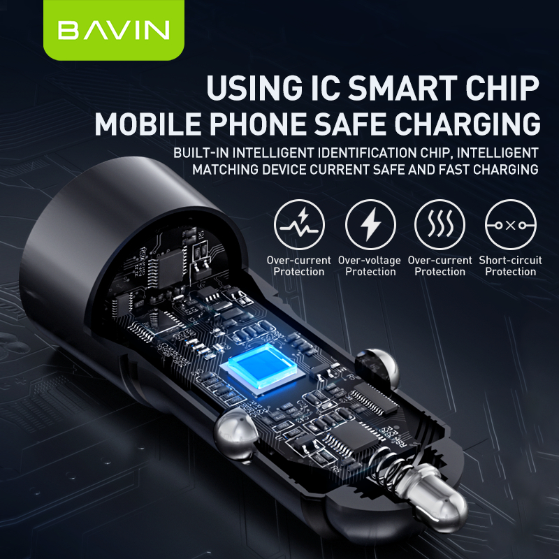 BAVIN PC920 20W PD Fast Charging Car Charger Dual USB & Type-C Port Widely Compatible for iPh 16 ...