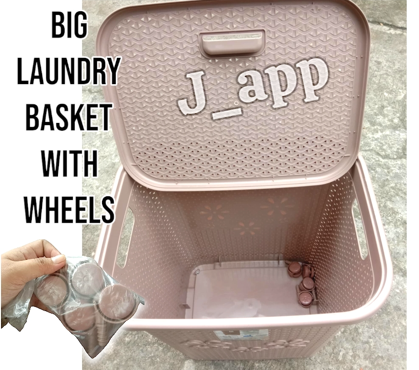 LAUNDRY BASKET Plastic Rattan LABAHAN NG DAMIT with wheels AND Cover ...