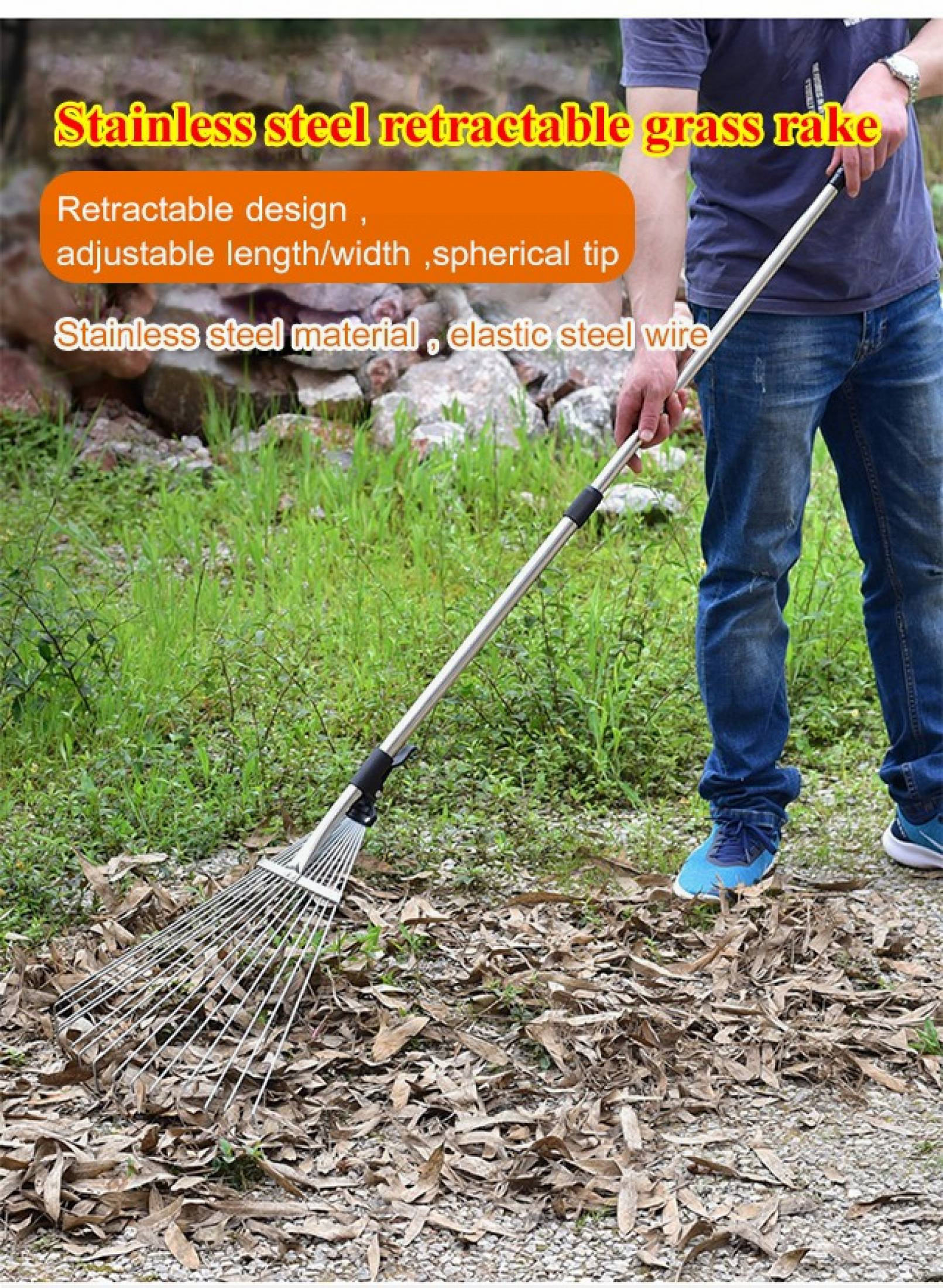Rake for gardening Adjustable Telescopic Metal Grass rake, withered ...