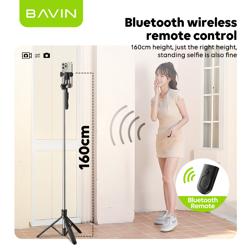 BAVIN P15 Multifunction Selfie Stick Stable Tripod Stand 360° Rotation w/ Bluetooth Wireless ...