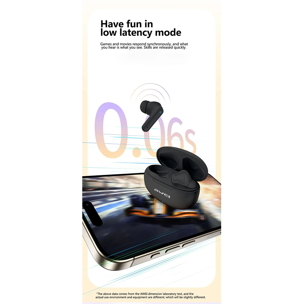 Awei T71 True Wireless Bluetooth Earbuds with Charging Case Low Latency ...