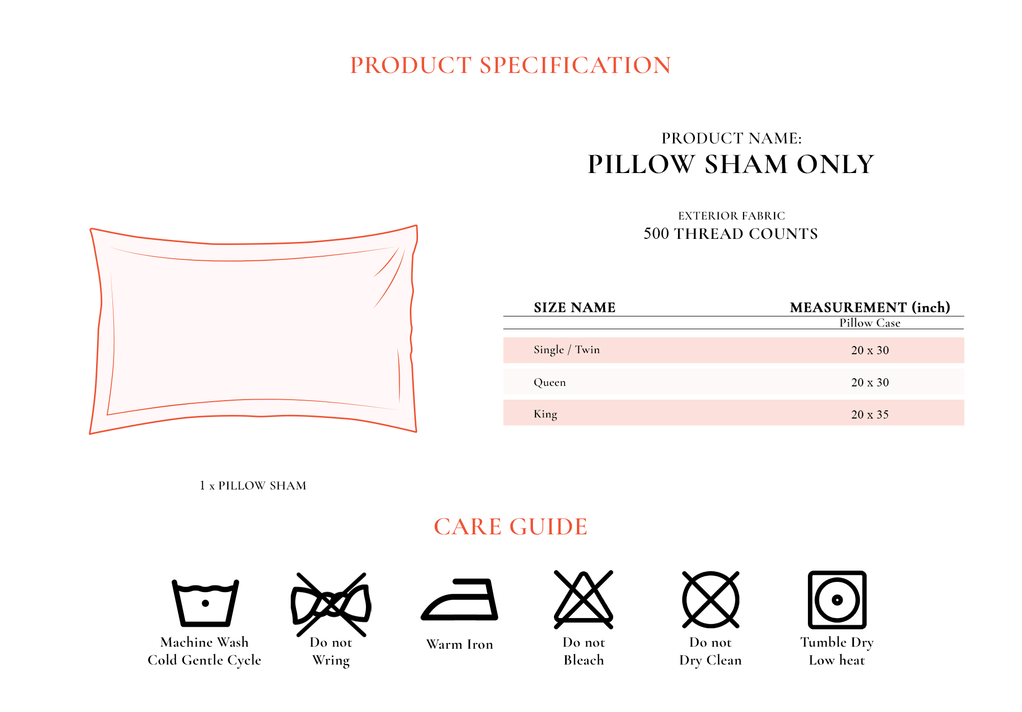 Globalinens - Pillowsham Only 1PC 100% Extra Fine Cotton 500 Thread ...