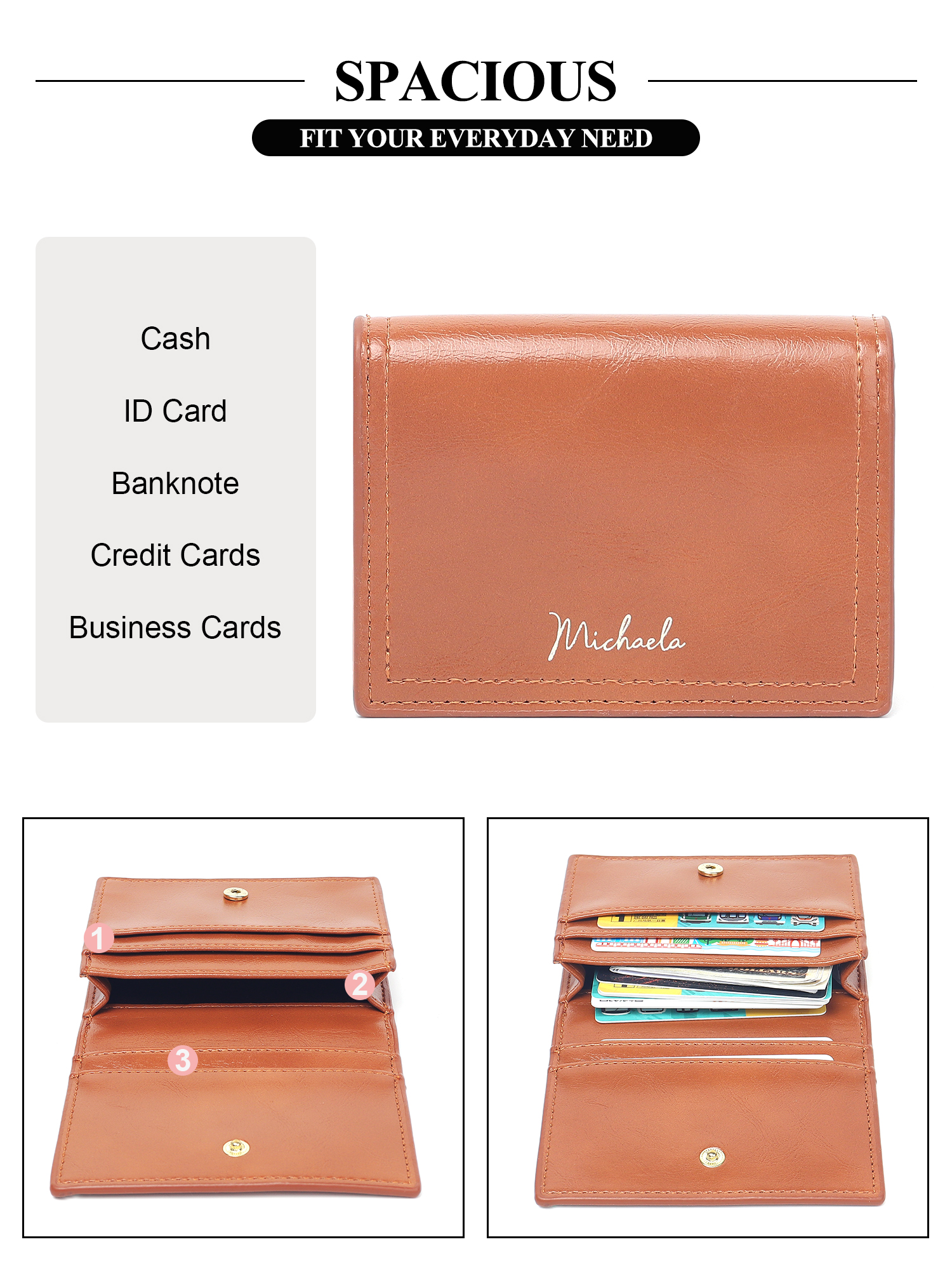 MICHAELA Flap Card Holder Minimalist Fashion Spacious for Cards Cash ...