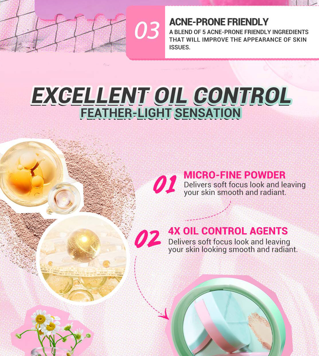 DAZZLE ME Acne Armor Flawless Flex Compact Powder | Oil Control Micro ...