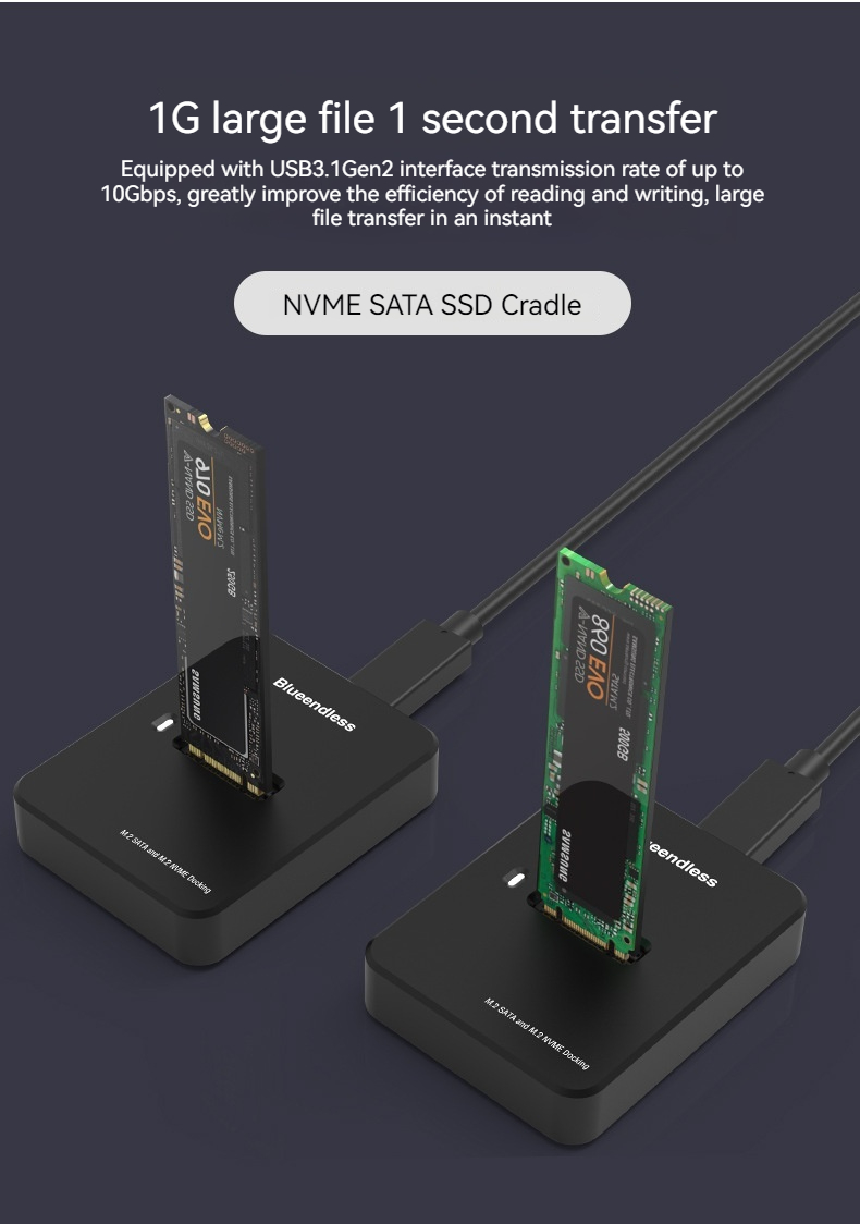 M2 SSD Case NVMe/SATA Enclosure 10Gbps HDD Docking Station M.2 Base Adapter NVMe SSD Dual ...