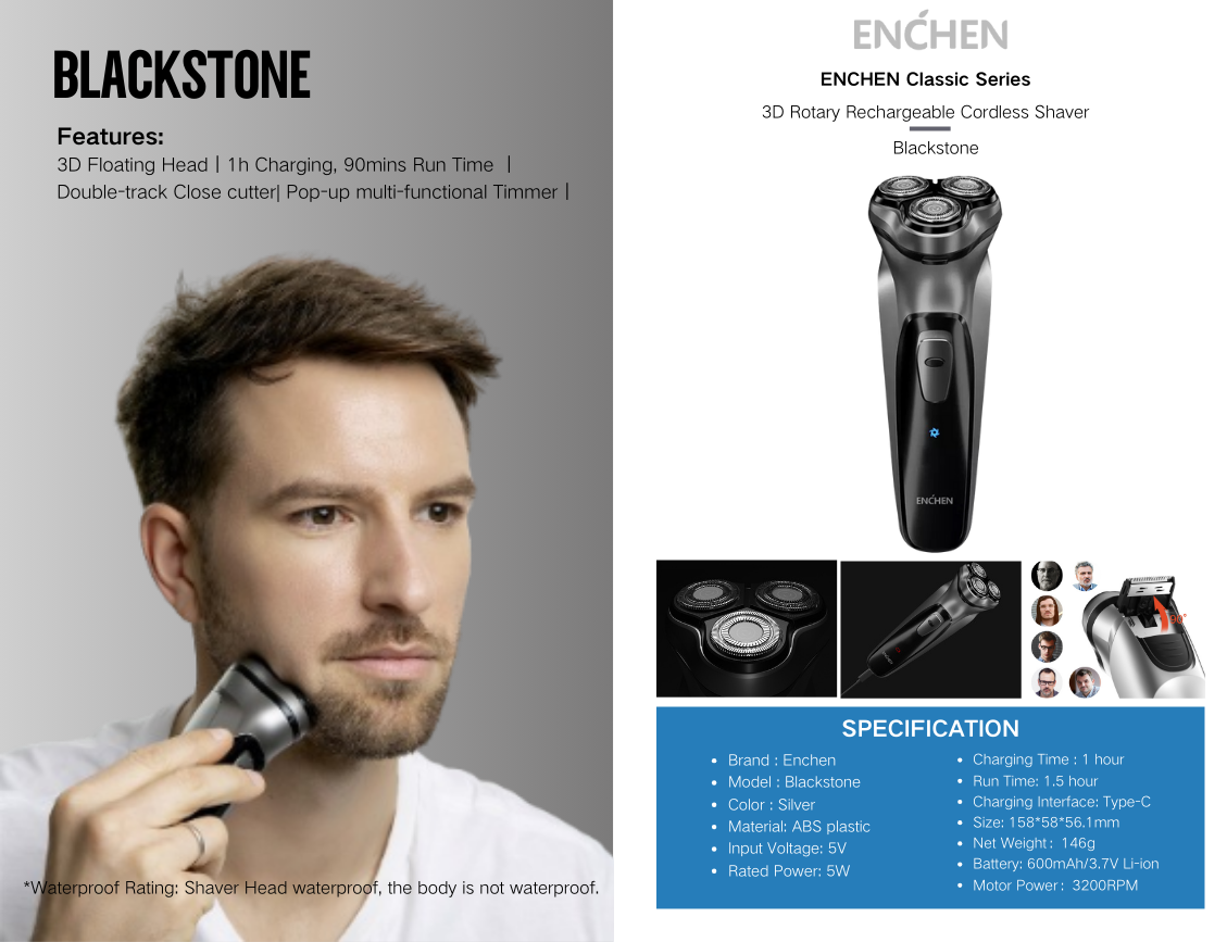 ENCHEN Blackstone Electric Shaver 3D Floating Shavers Beard Trimmer ...