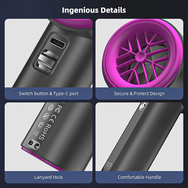 GOOJODOQ 4000 mAh Turbo Jet Mini Fan Rechargeable High-Speed Handheld ...