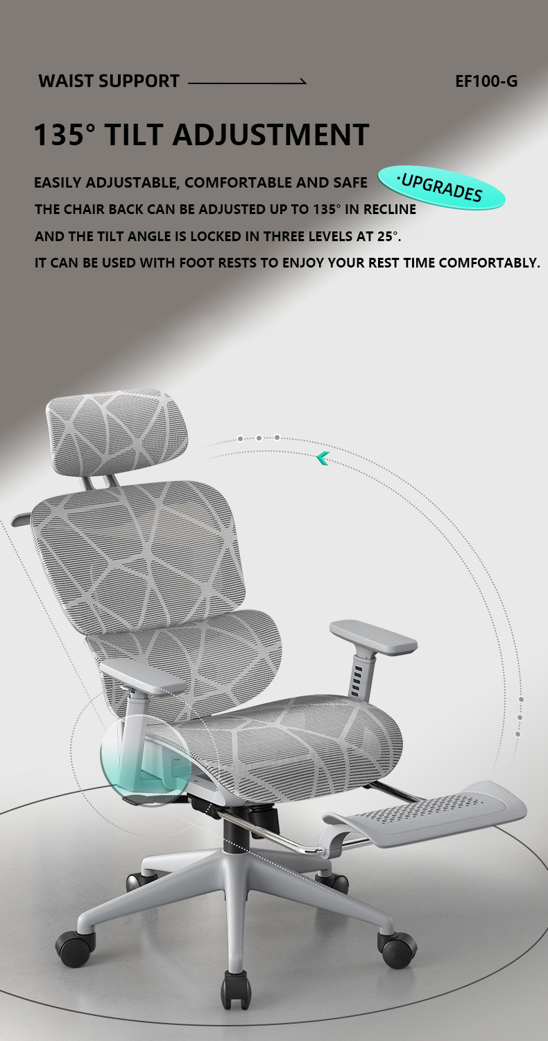 INPLAY EF100-G Ergonomic Chair Adjustable Breathable Design Long ...