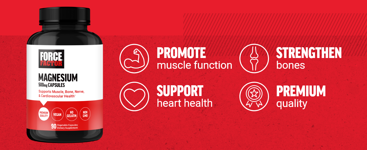 Force Factor Magnesium 500mg - 90 Capsules Support Muscles, Bones ...
