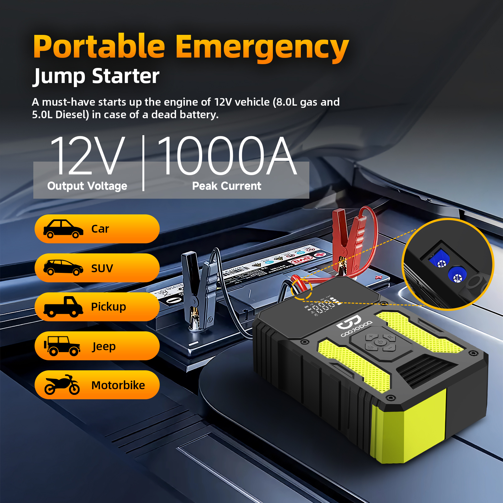 GOOJODOQ Jump Starter Powerbank Air Compressor Pump for Motorcycle Tire ...